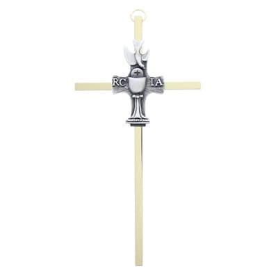6" Brass and Pewter RCIA Cross - St. Scholastica Monastery
